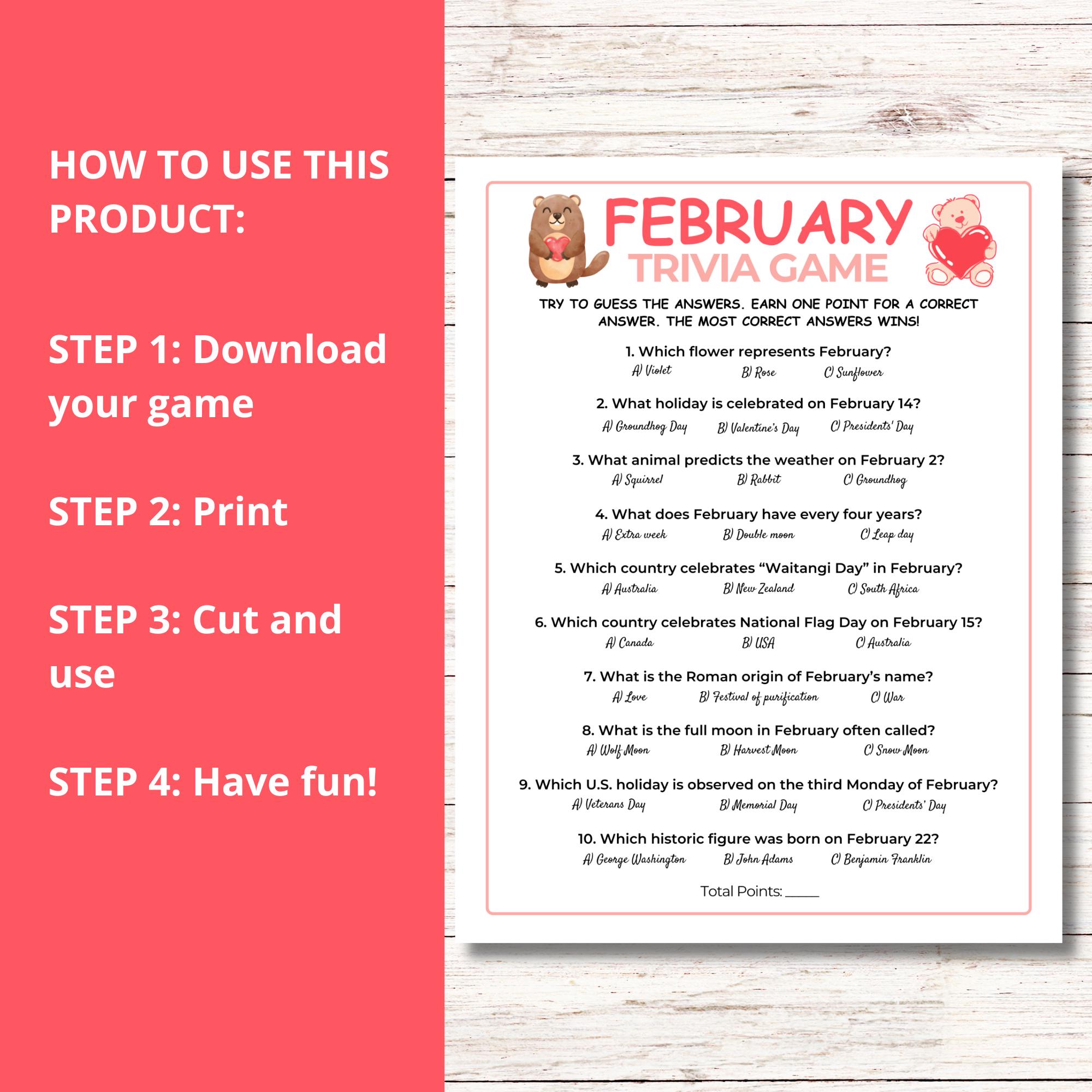 February Trivia Game, Printable February Party Games, Winter Trivia ...