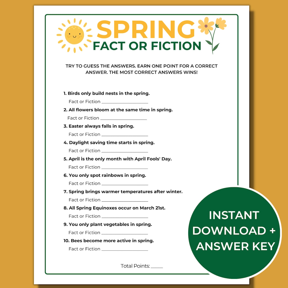 Spring Fact or Fiction Game, Printable Spring Games, Spring True or ...