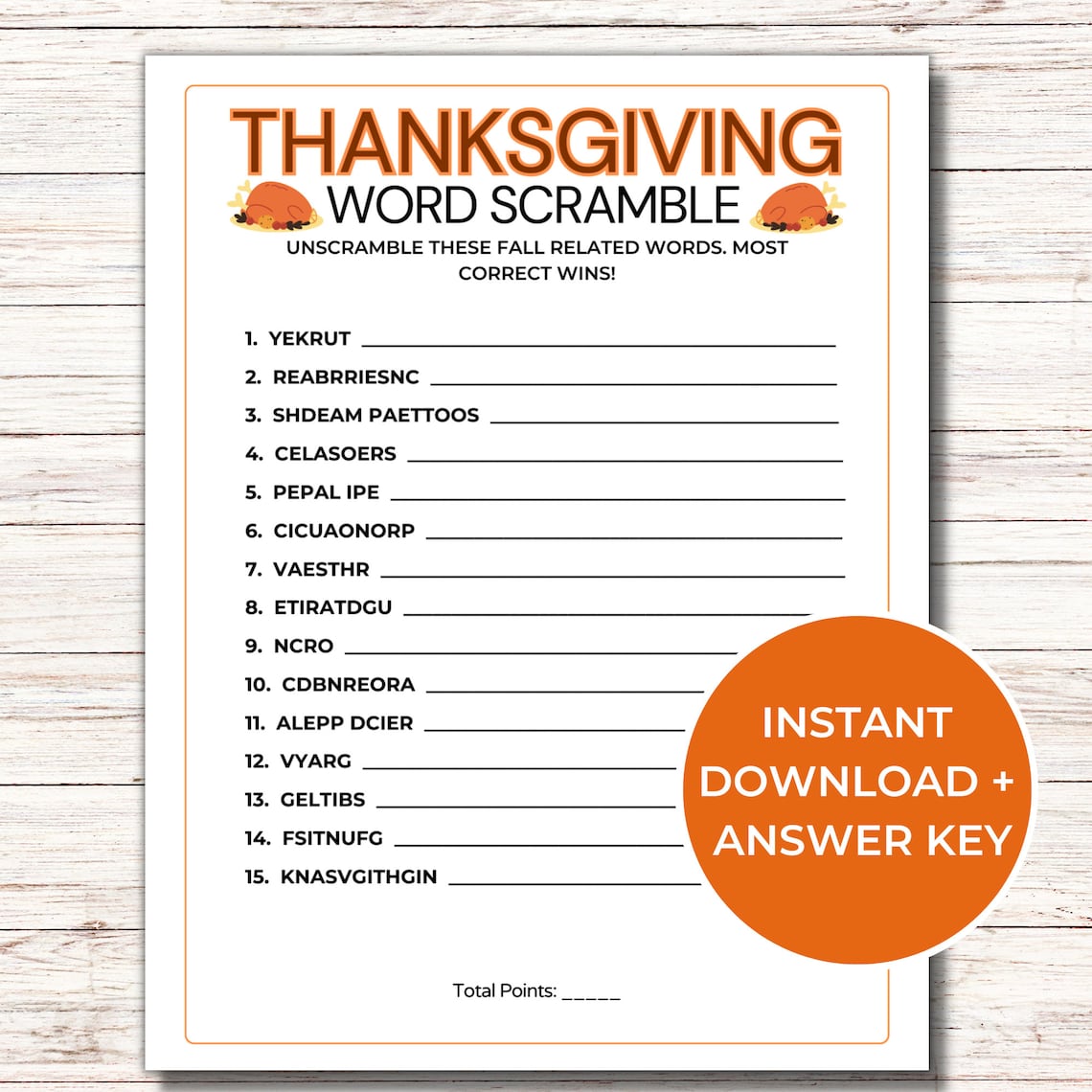 Thanksgiving Word Scramble Game, Printable Thanksgiving Games for ...