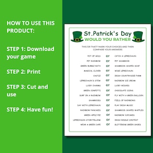 St Patrick's Day Would You Rather Game, Printable This or That St ...