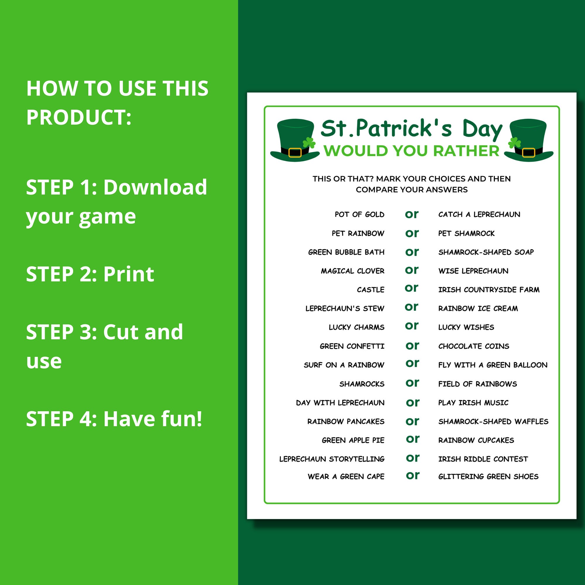 St Patrick's Day Would You Rather Game, Printable This or That St ...