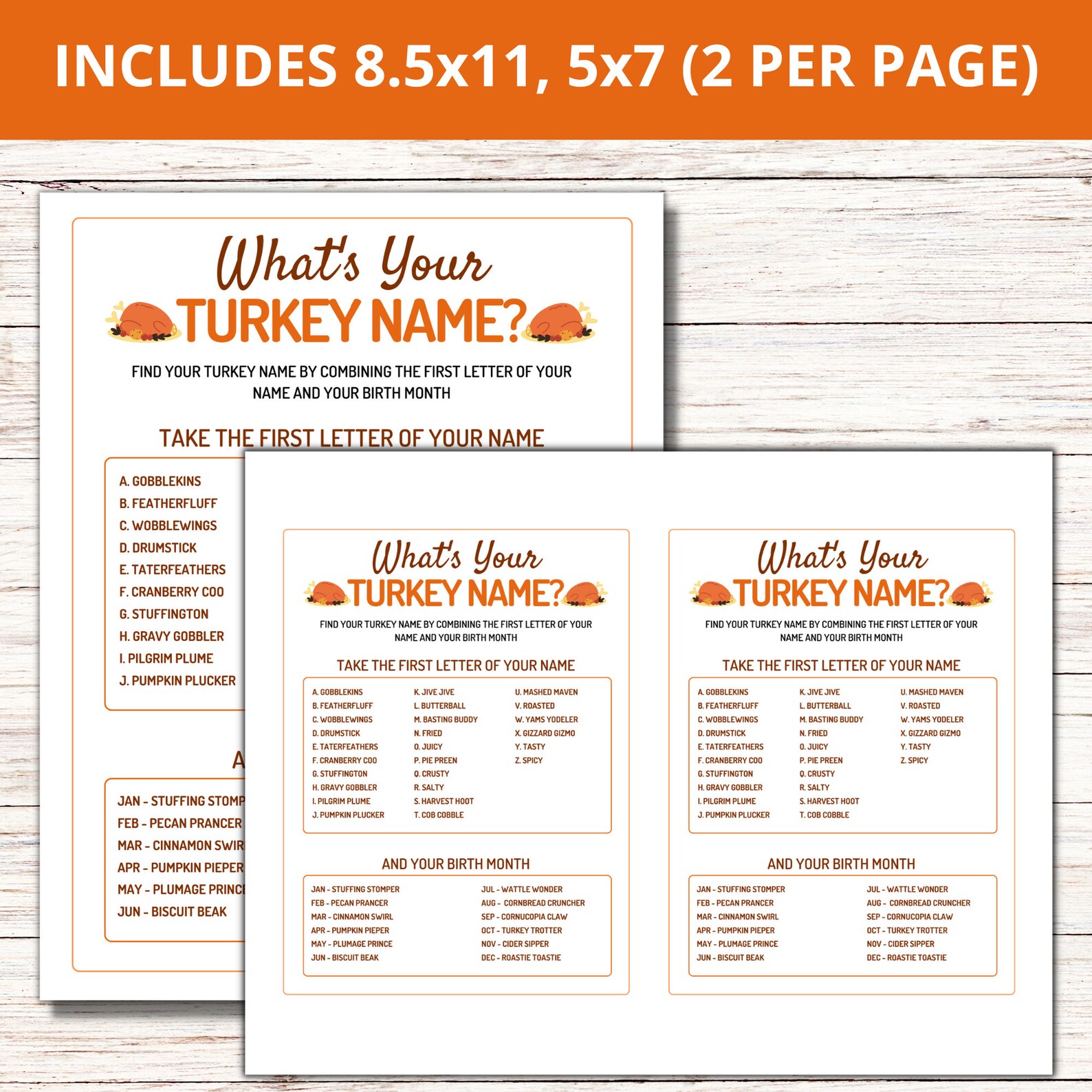 Thanksgiving What's Your Turkey Name Game, Printable Thanksgiving Party ...