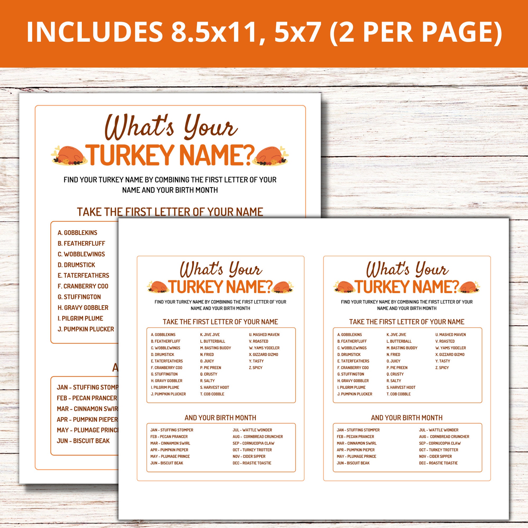 Thanksgiving What's Your Turkey Name Game, Printable Thanksgiving Party ...