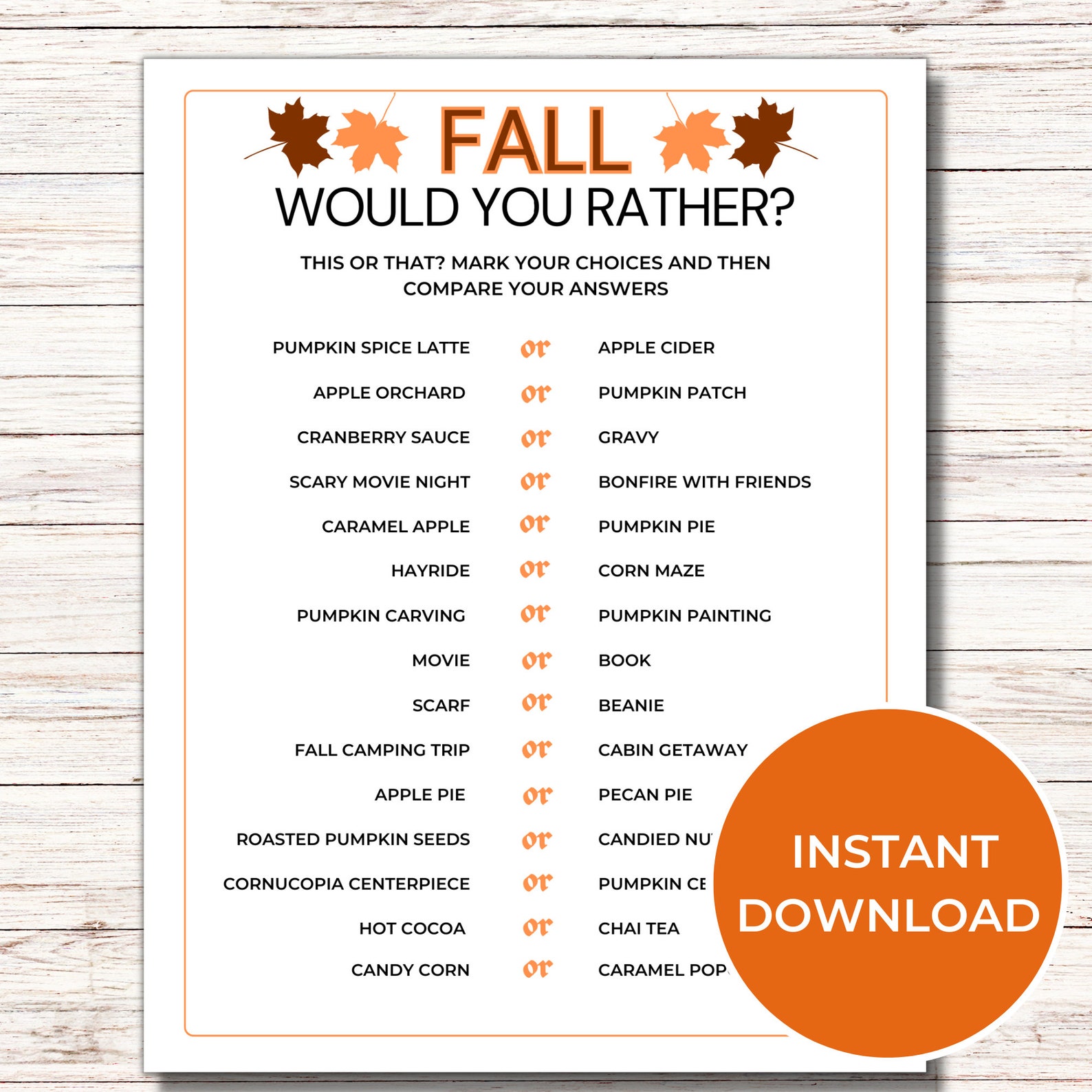 Fall This or That Trivia Game, Fun Fall Activities, Fall Printable ...