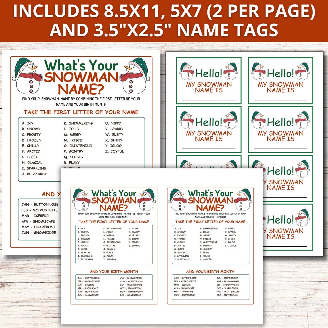 What's Your Snowman Name Game, Printable Snowman Name Generator Game ...