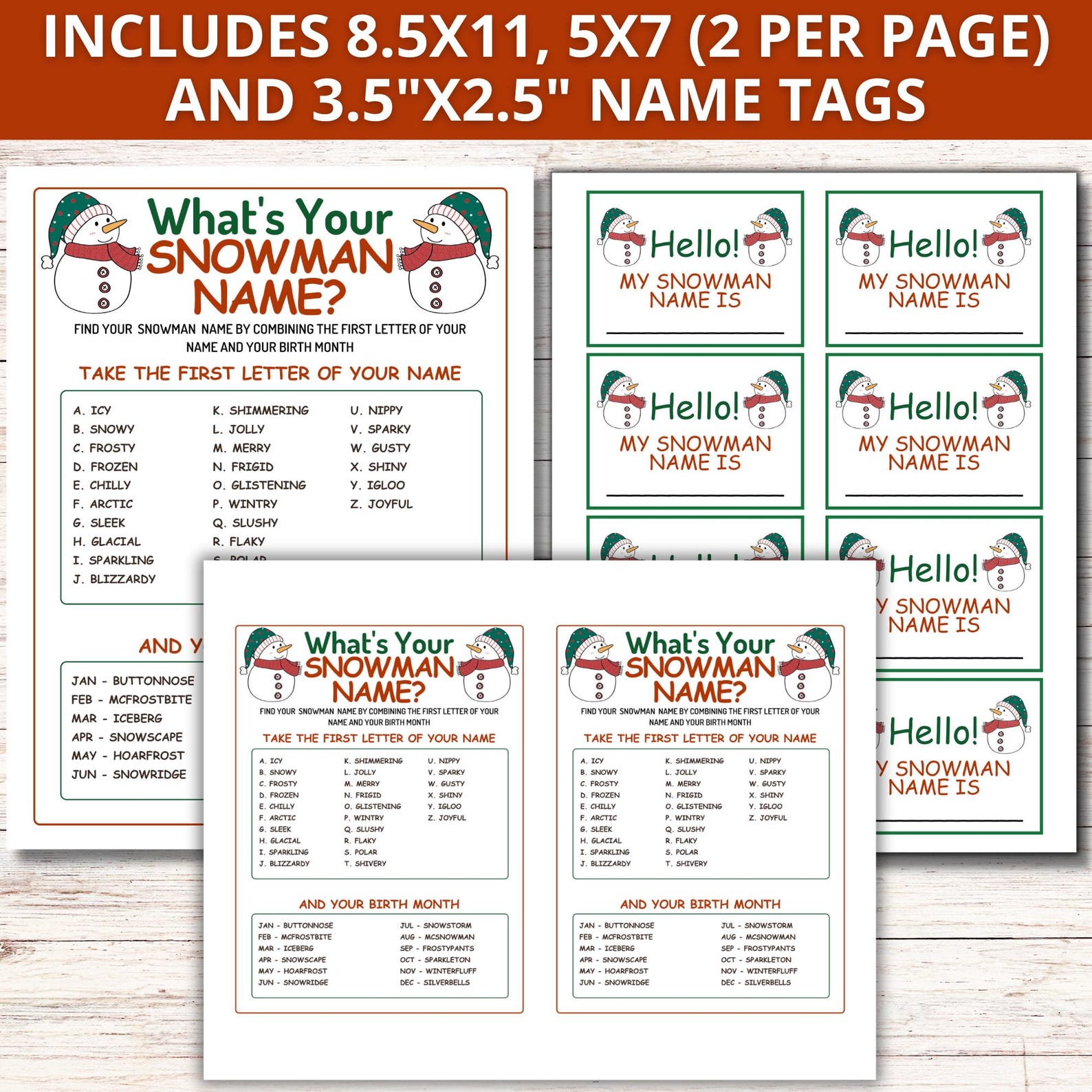 What's Your Snowman Name Game, Printable Snowman Name Generator Game ...