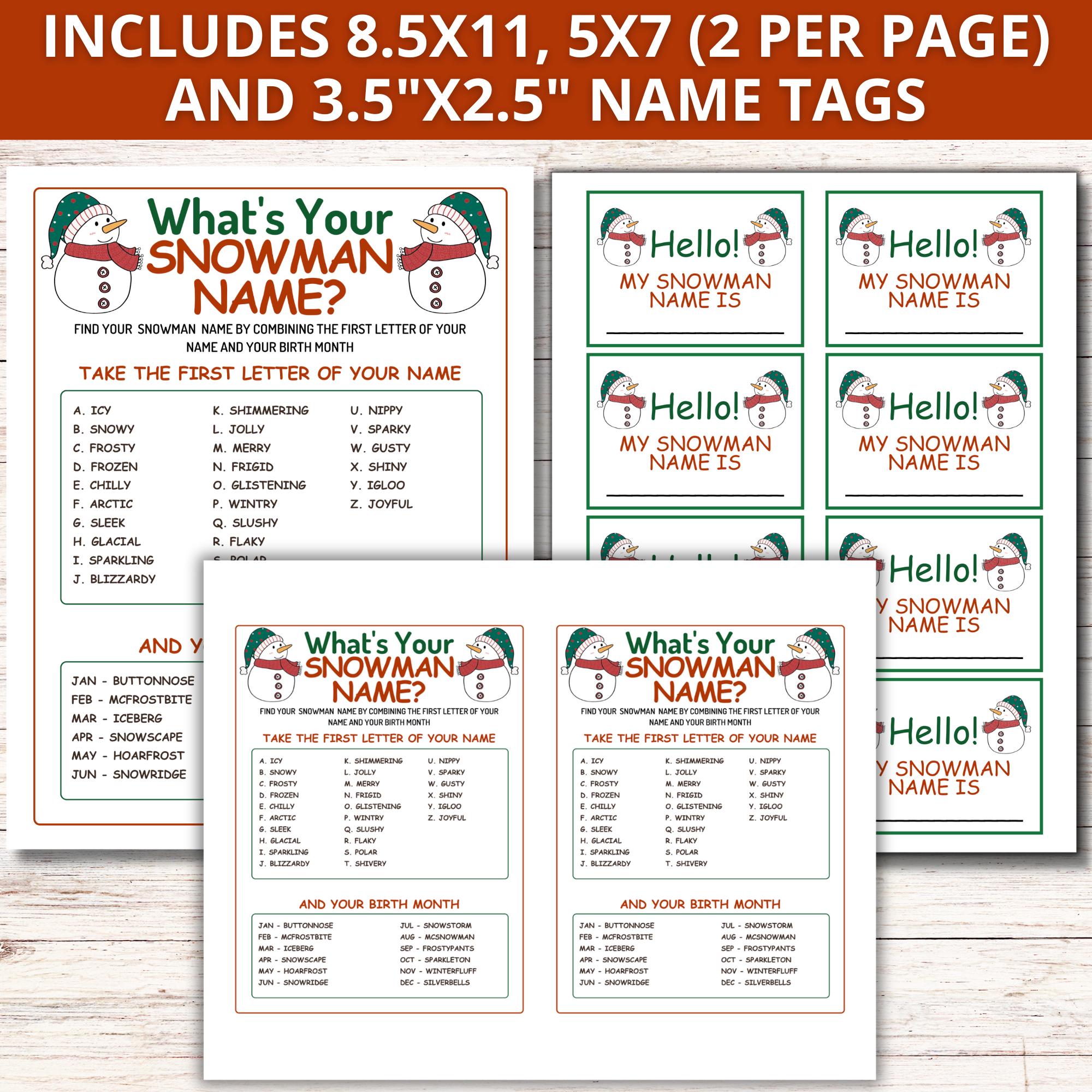 What's Your Snowman Name Game, Printable Snowman Name Generator Game ...