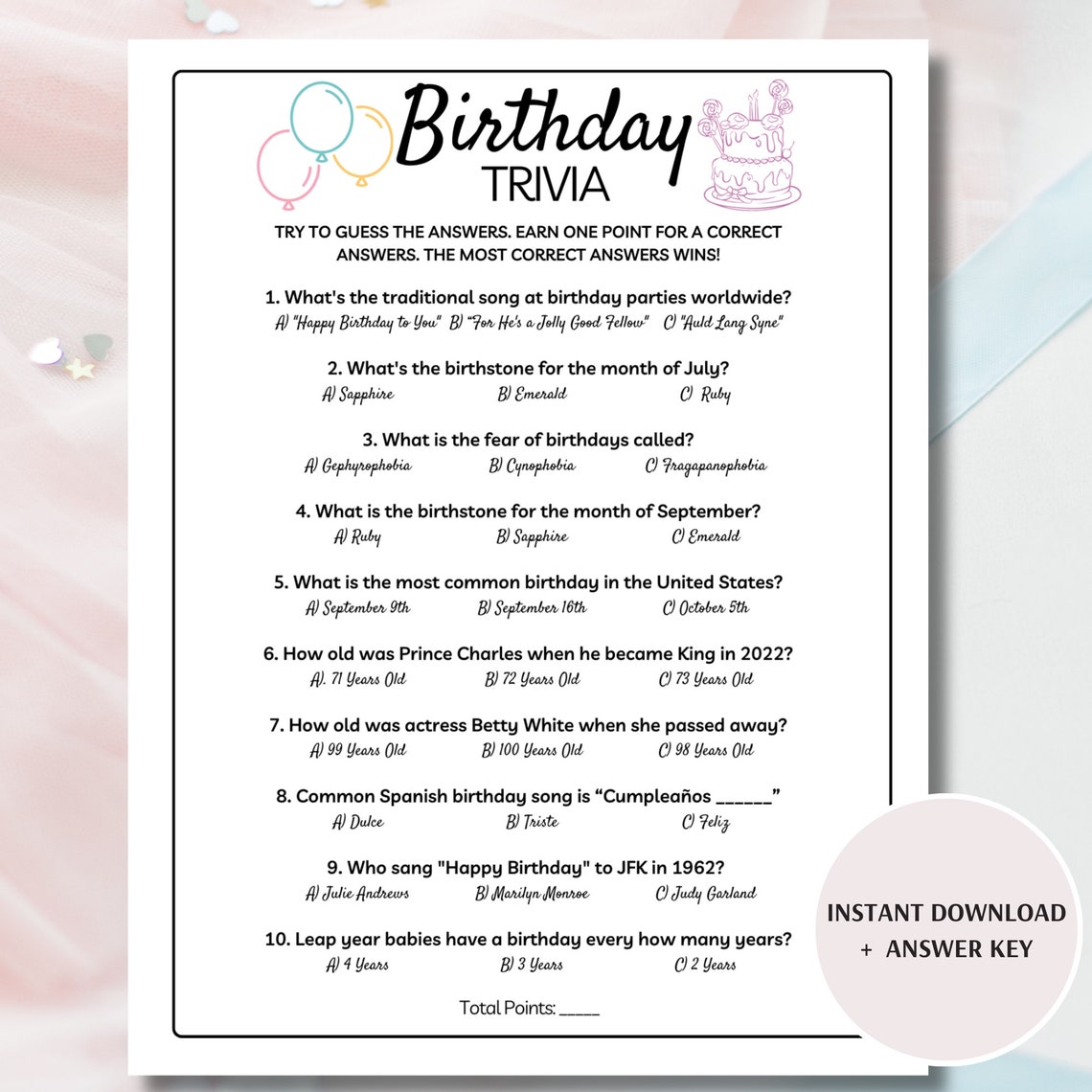 Birthday Trivia Game, Printable Birthday Games, Fun Birthday Trivia ...