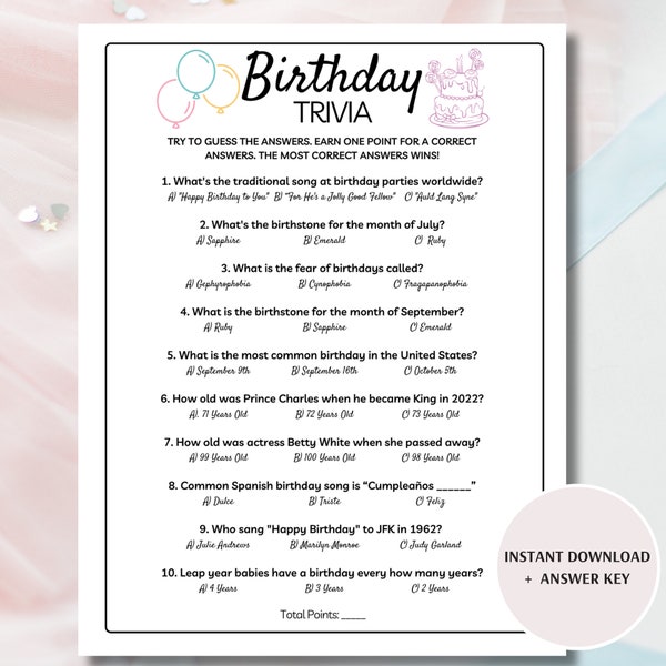 1st Birthday Trivia Game - Etsy