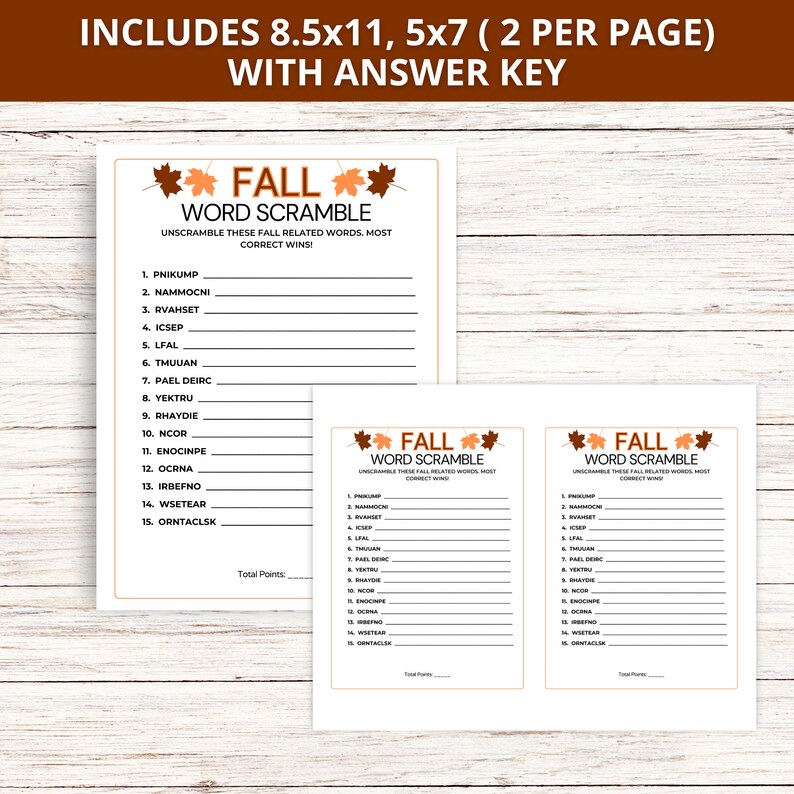 Fall Word Scramble Game Printable Games for Adults and Kids - Etsy