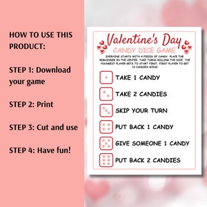 Valentine's Day Candy Dice Game, Printable Valentines Dice Game, Fun ...