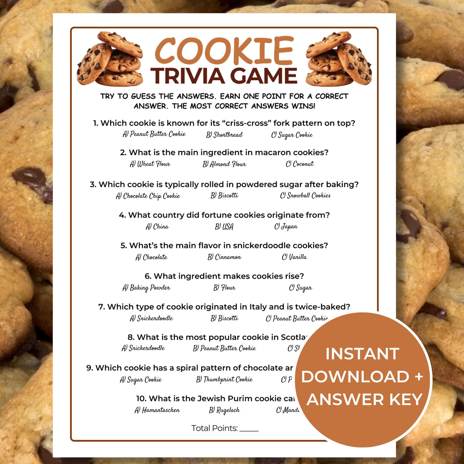 Cookie Trivia Game, Printable Cookie Game, Holiday Cookie Party, Cookie ...