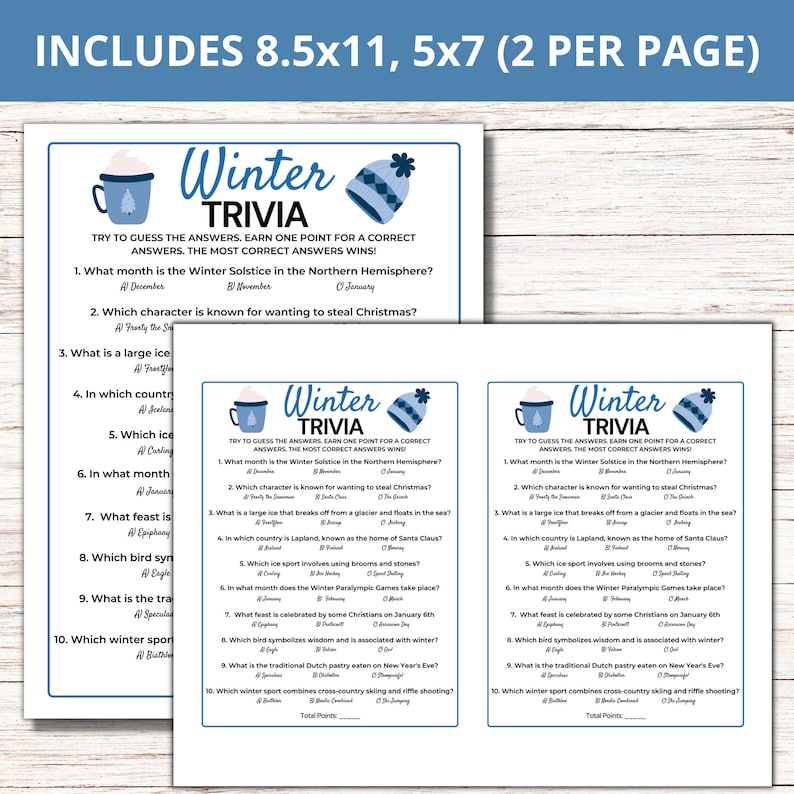 Winter Trivia Game, Printable Winter Games, Winter Holiday Game, Fun ...