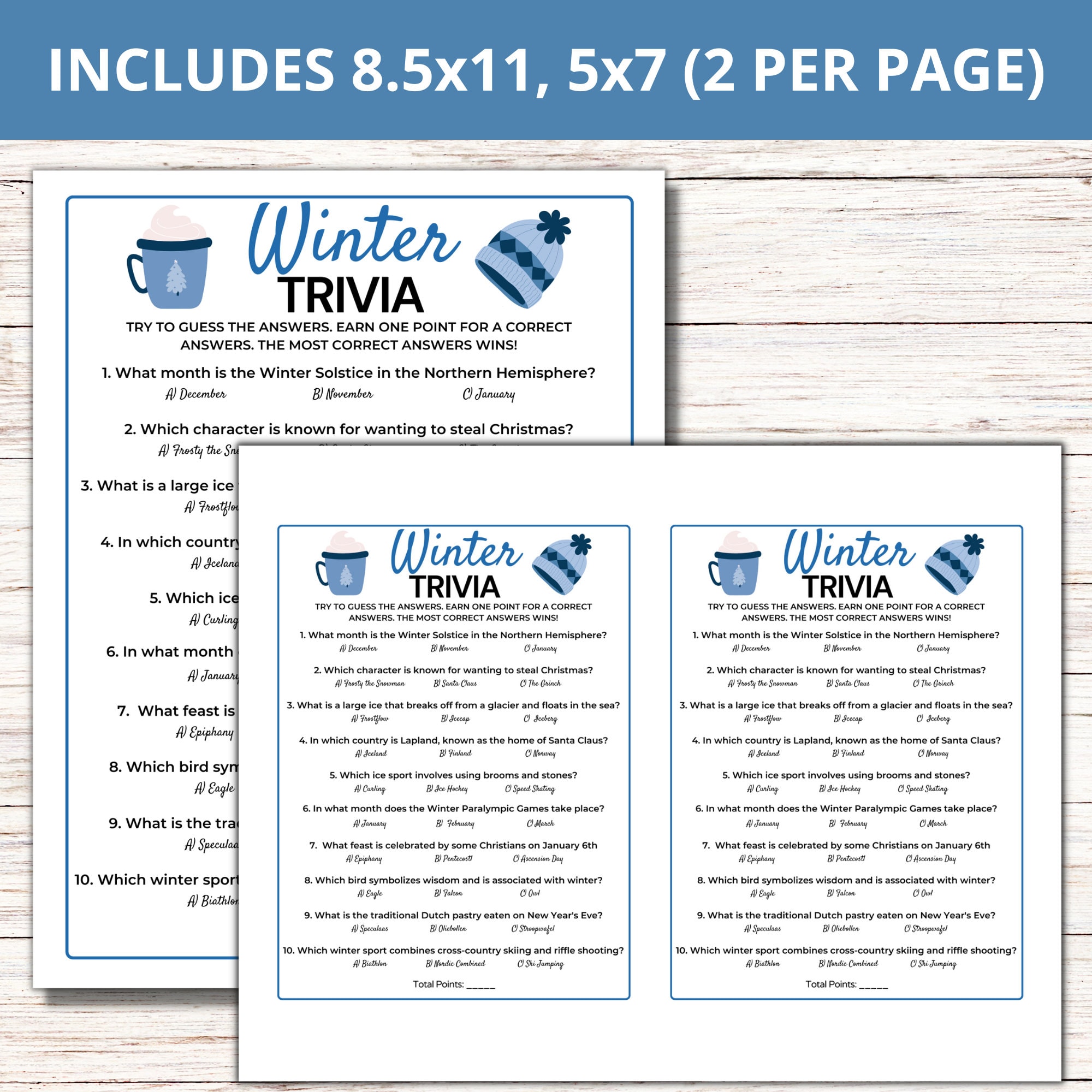 Winter Trivia Game, Printable Winter Games, Winter Holiday Game, Fun ...