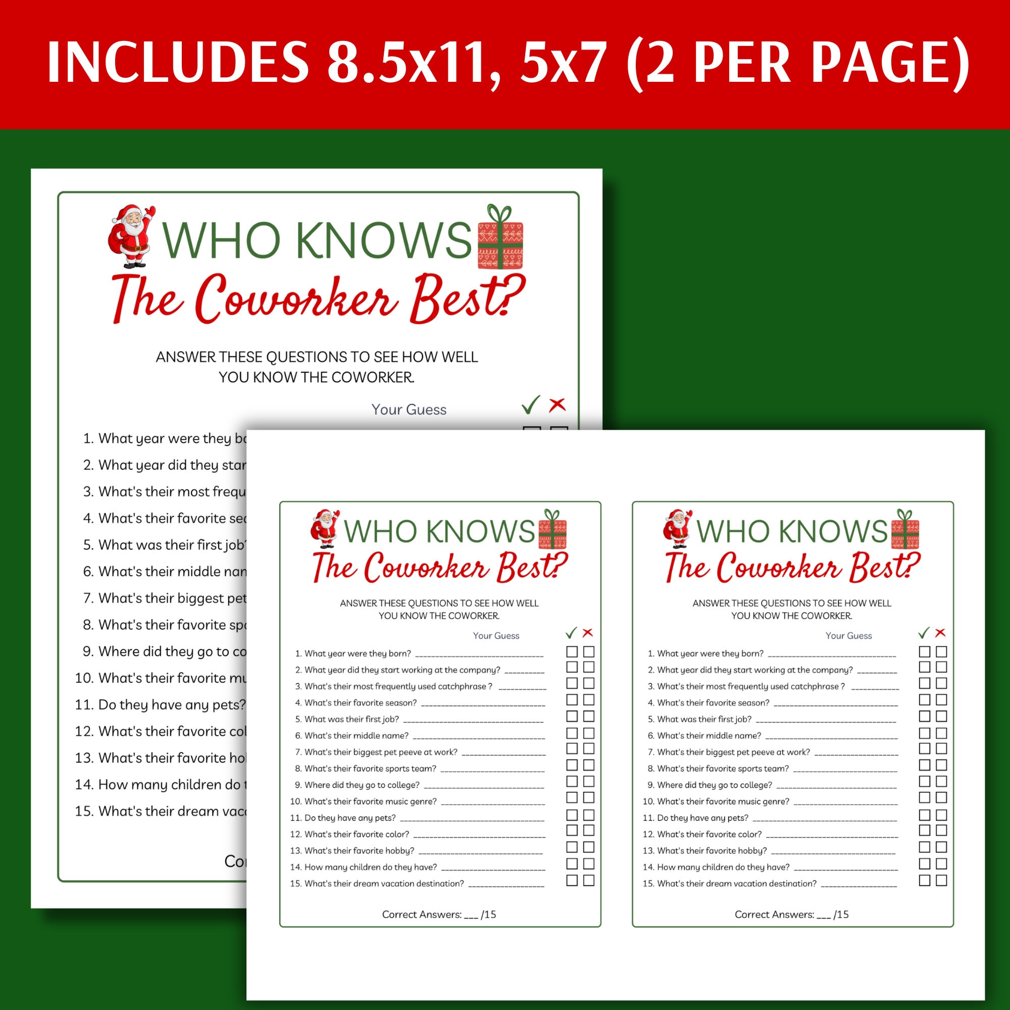 Office Holiday Who Knows the Coworker Best Game, Printable Office Party ...