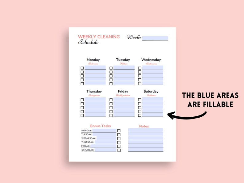 Editable Weekly Cleaning Schedule, Cleaning Checklist Printable PDF ...