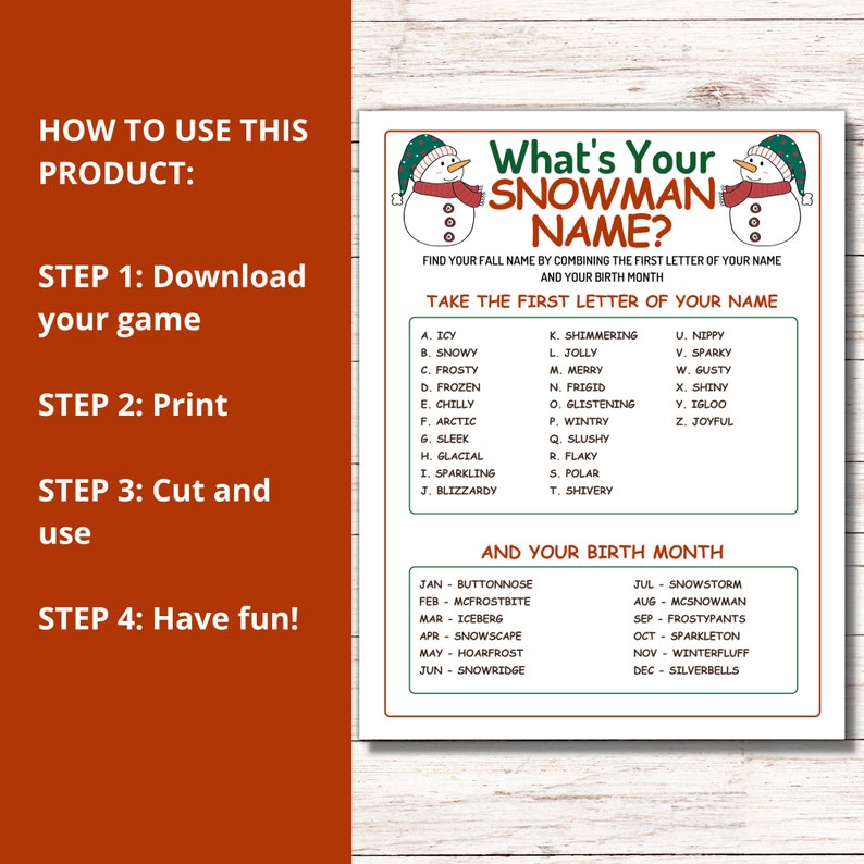What's Your Snowman Name Game, Printable Snowman Name Generator Game ...