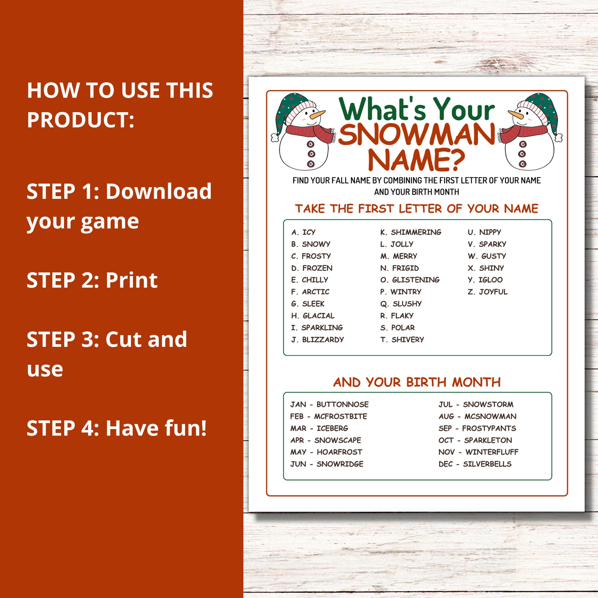 What's Your Snowman Name Game, Printable Snowman Name Generator Game ...