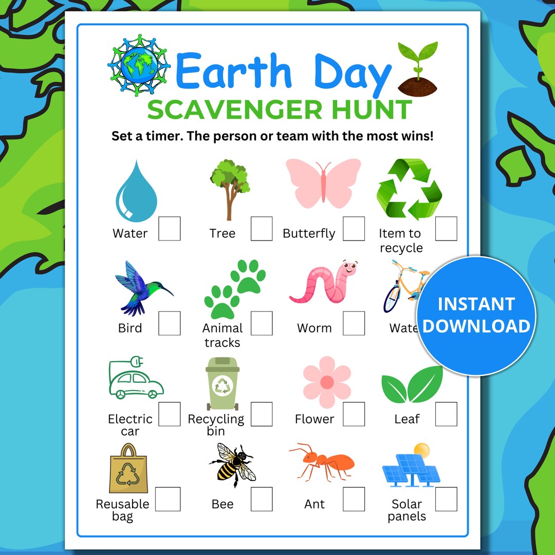 Earth Day Scavenger Hunt Game for Kids, Printable Earth Day Games, Fun ...