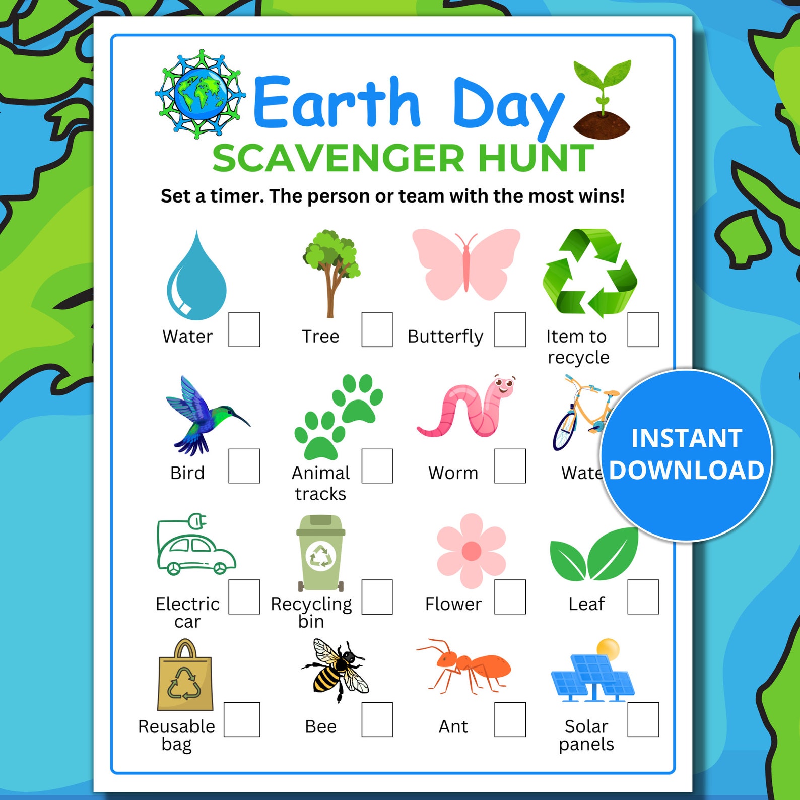 Earth Day Scavenger Hunt Game for Kids, Printable Earth Day Games, Fun ...