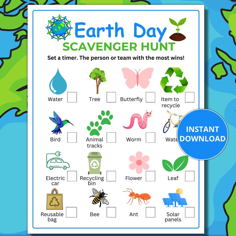 Earth Day Scavenger Hunt Game for Kids, Printable Earth Day Games, Fun ...