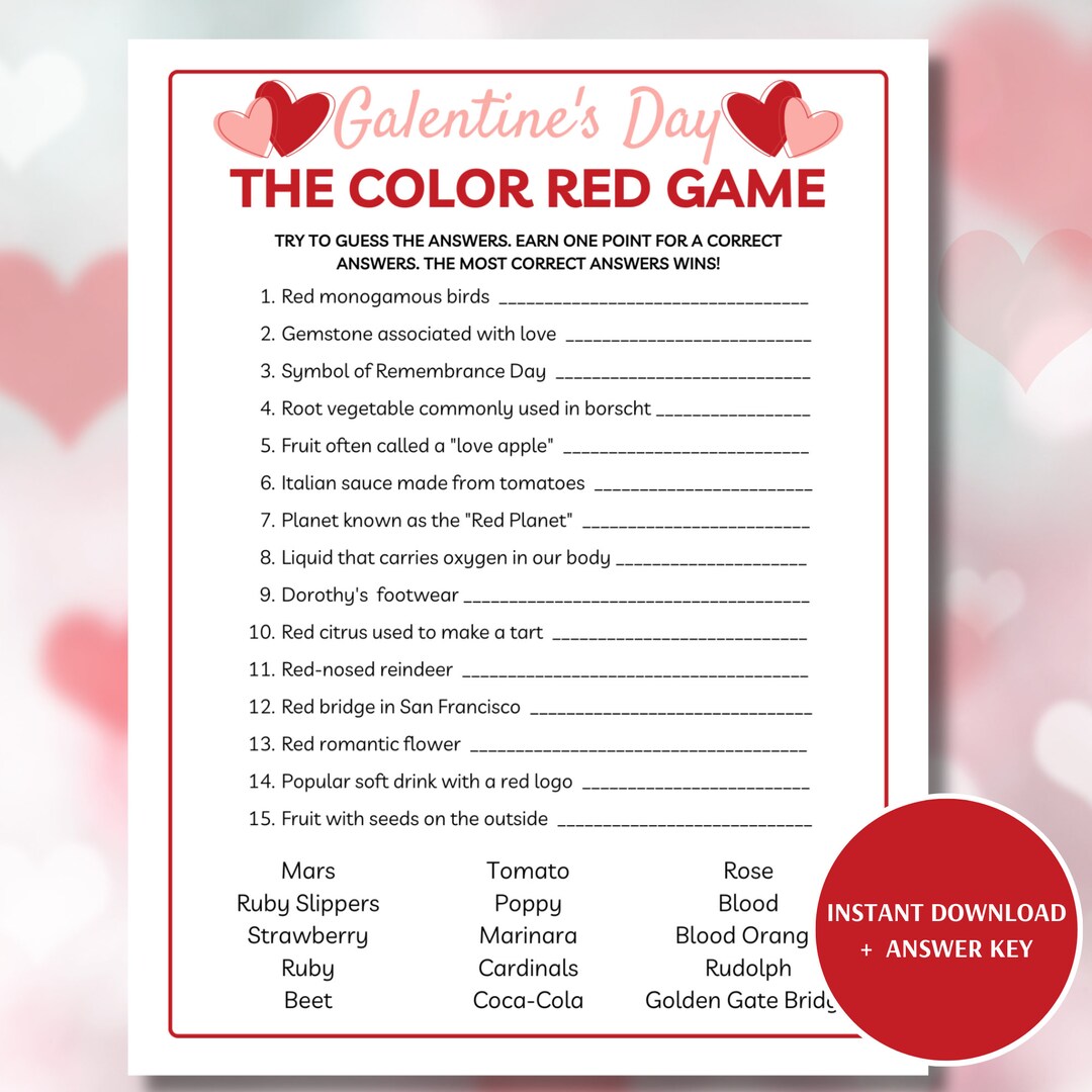 Galentine's Day Game, the Color Red Game, Printable Galentine's Day ...