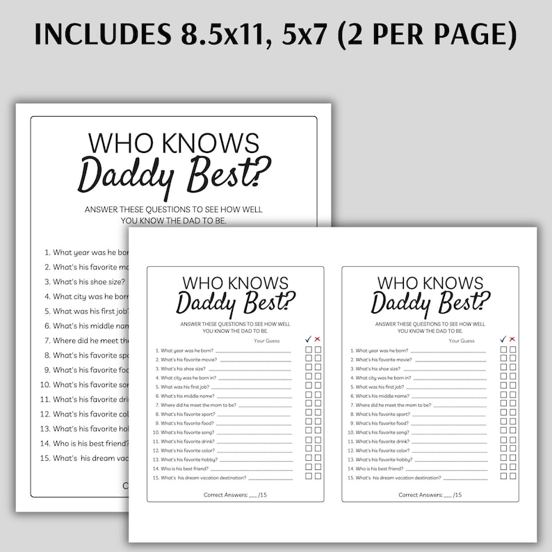 Who Knows Daddy Best Game, Printable Baby Shower Games, Dad Quiz, How ...