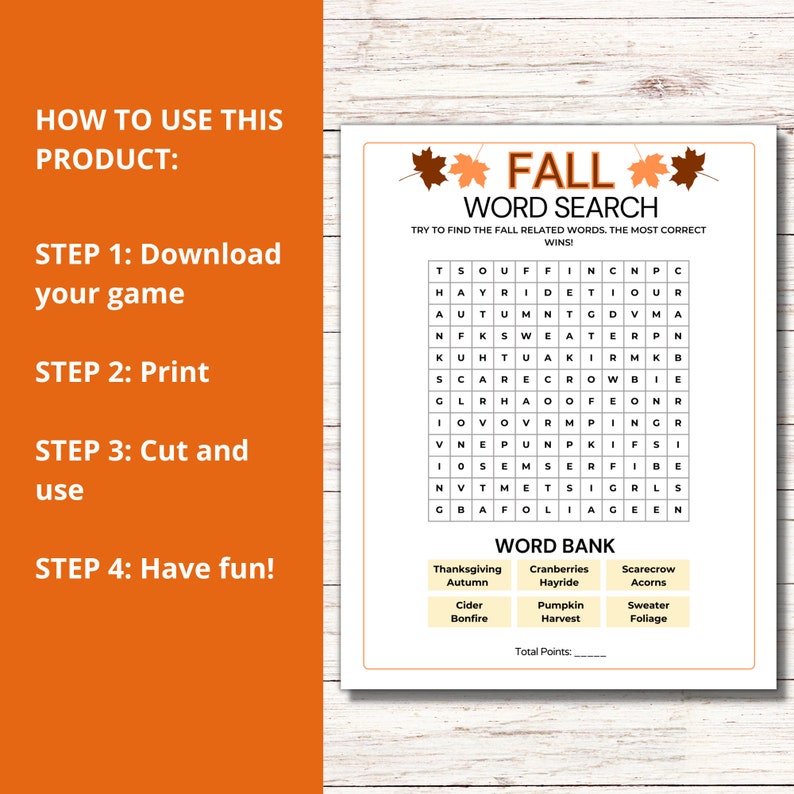 Fall Word Search Game, Printable Fall Games for Kids, Friendsgiving ...