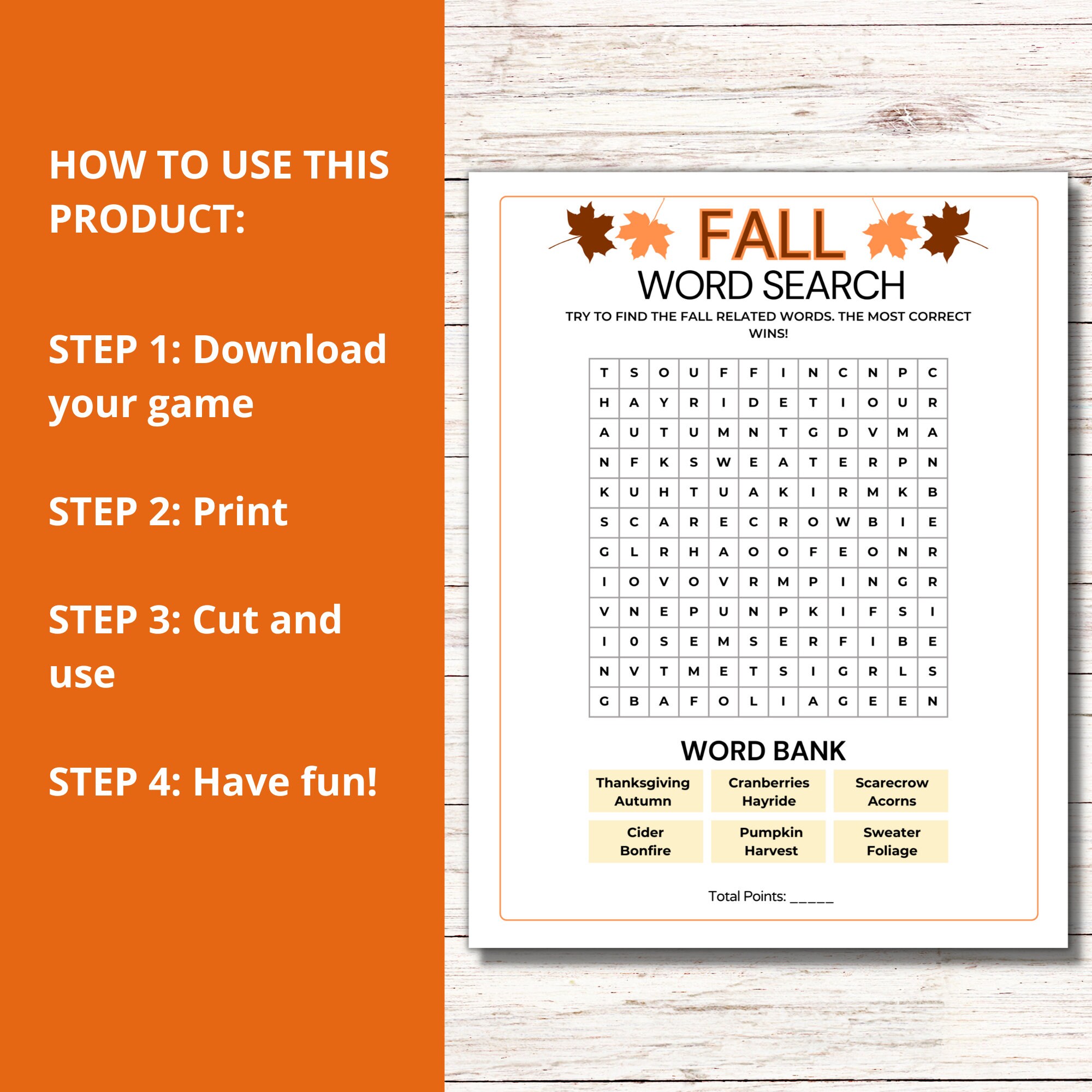 Fall Word Search Game, Printable Fall Games for Kids, Friendsgiving ...
