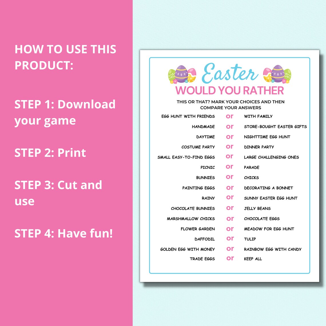 Easter Would You Rather Game, Printable Easter This or That Game, Fun ...