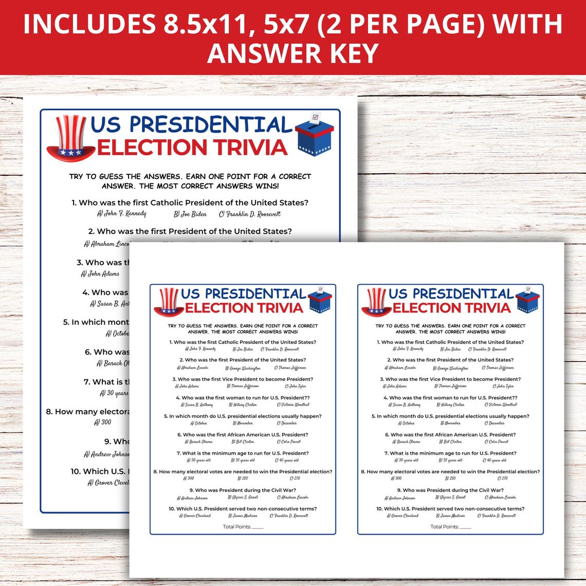 US Presidential Election Trivia Game, Printable Election Day Trivia, US ...