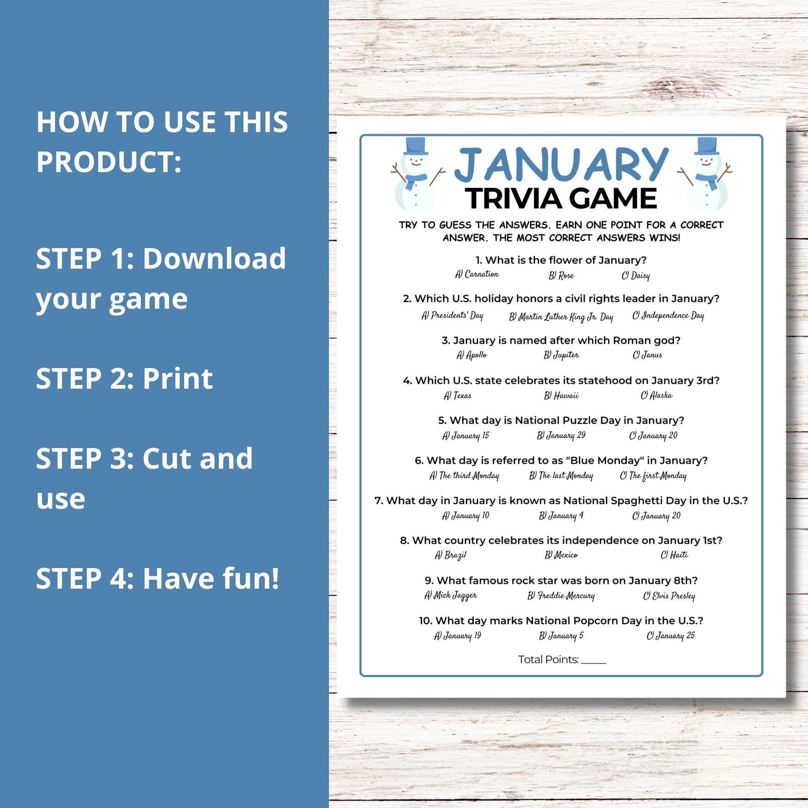 January Trivia Game, Printable January Games, Winter Trivia Game, Fun ...