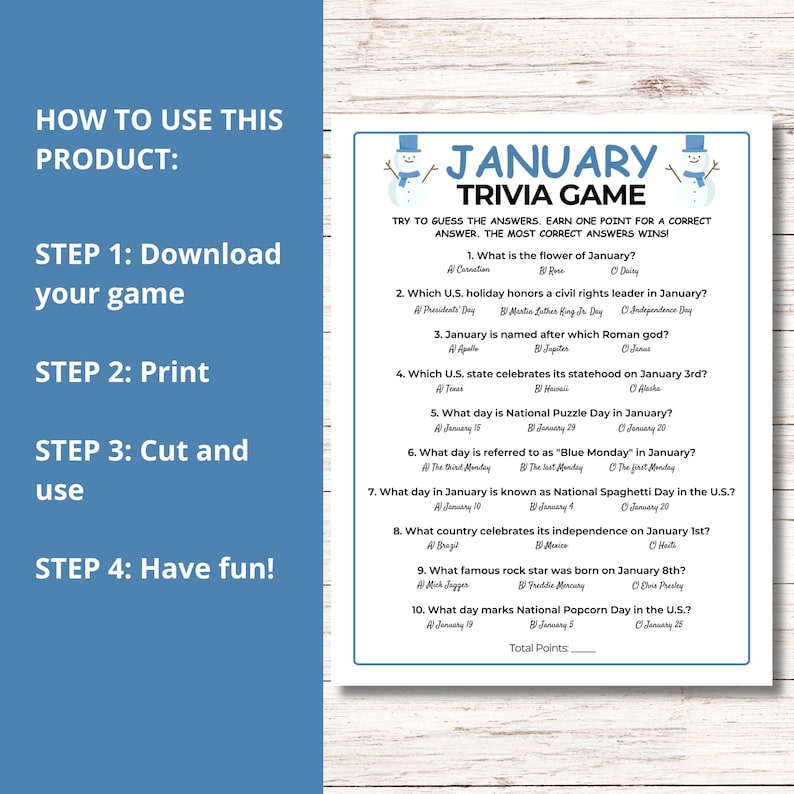 January Trivia Game, Printable January Games, Winter Trivia Game, Fun ...