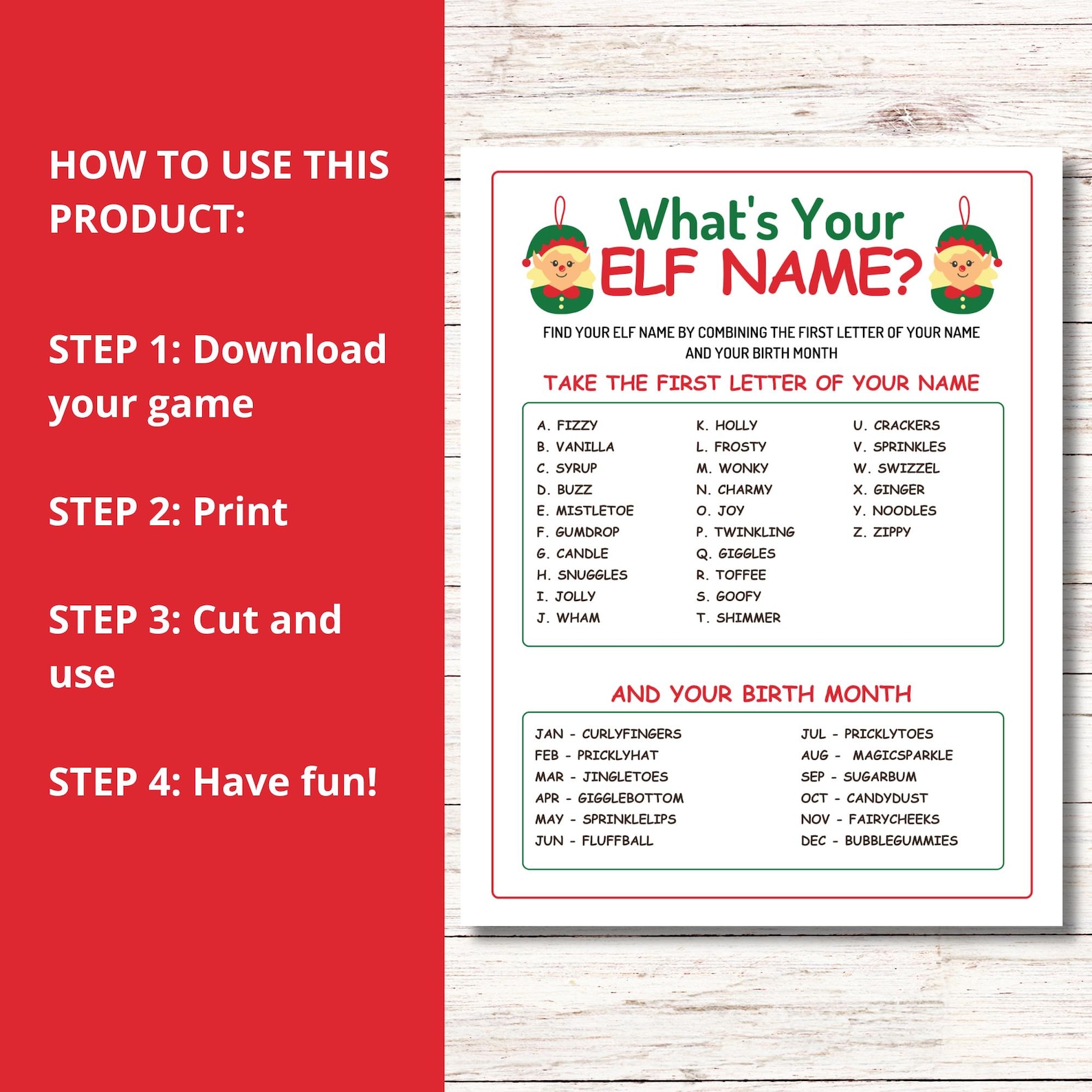 What's Your Elf Name Game, Printable Elf Name Generator Game, Fun ...