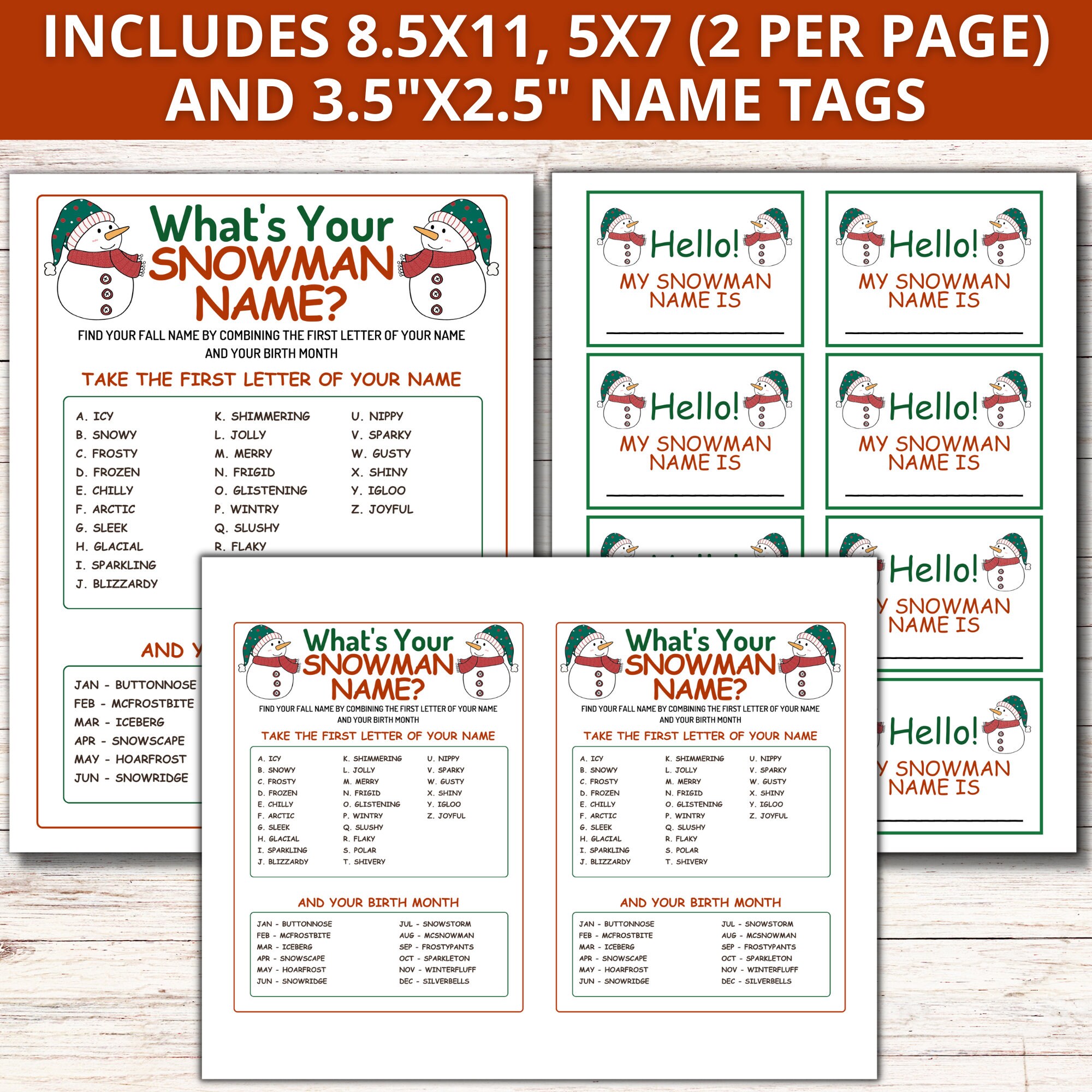 What's Your Snowman Name Game, Printable Snowman Name Generator Game ...