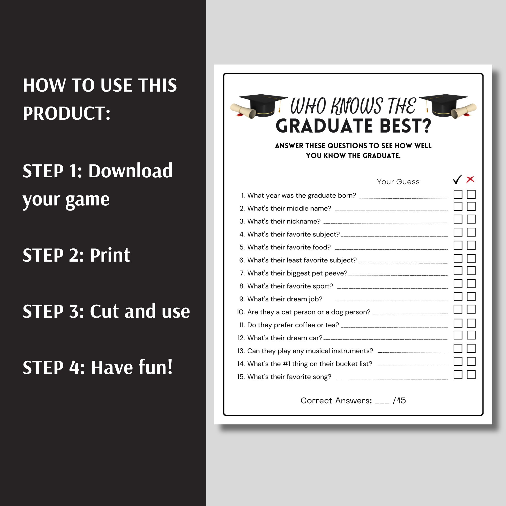Who Knows the Graduate Best Game, Printable Graduation Party Game, Who ...