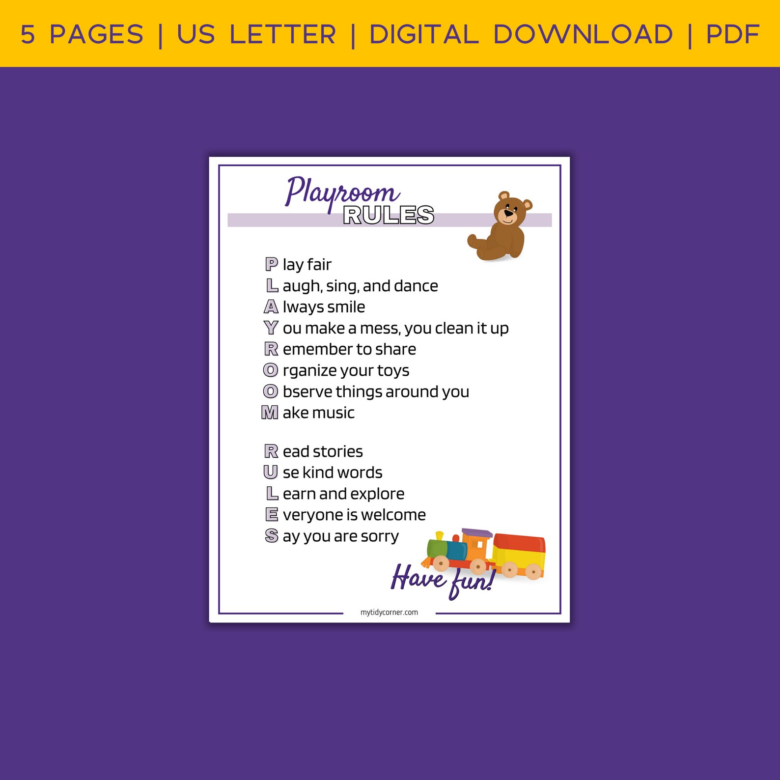 Kid's Playroom Cleaning Checklist Printable, Day Care Cleaning Schedule ...