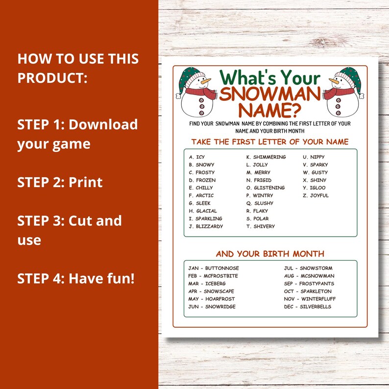 What's Your Snowman Name Game, Printable Snowman Name Generator Game ...