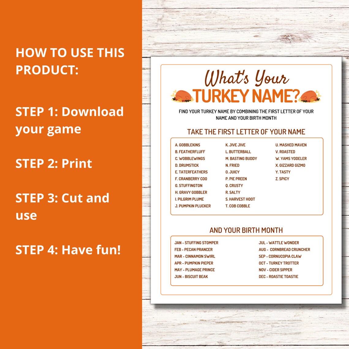 Thanksgiving What's Your Turkey Name Game, Printable Thanksgiving Party ...