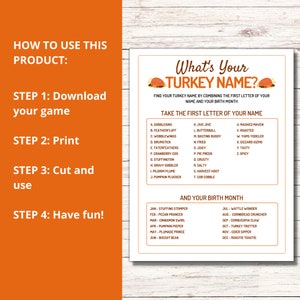 Thanksgiving What's Your Turkey Name Game, Printable Thanksgiving Party ...