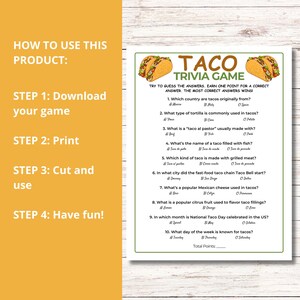 Taco Trivia Game, Printable Taco Tuesday Quiz, Fun Taco Party Game for ...