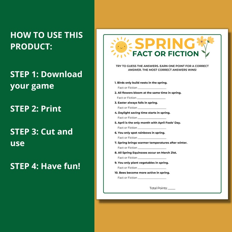 Spring Fact or Fiction Game, Printable Spring Games, Spring True or ...