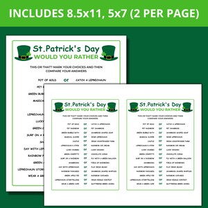 St Patrick's Day Would You Rather Game, Printable This or That St ...