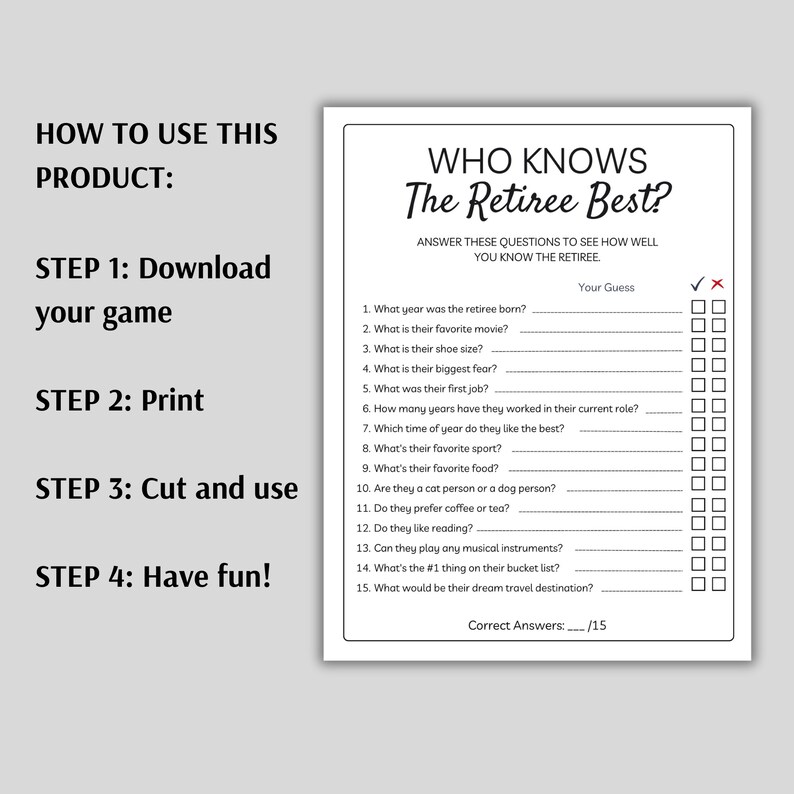 Who Knows the Retiree Best Game, Printable Retirement Party Game, Fun ...