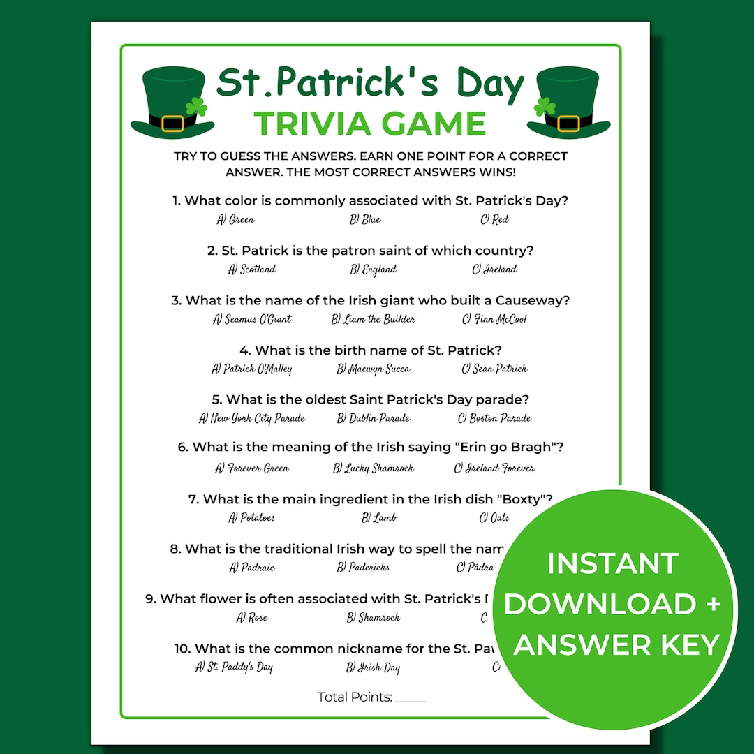 St Patrick's Day Trivia Game, Printable St Patrick's Day Games for Kids ...