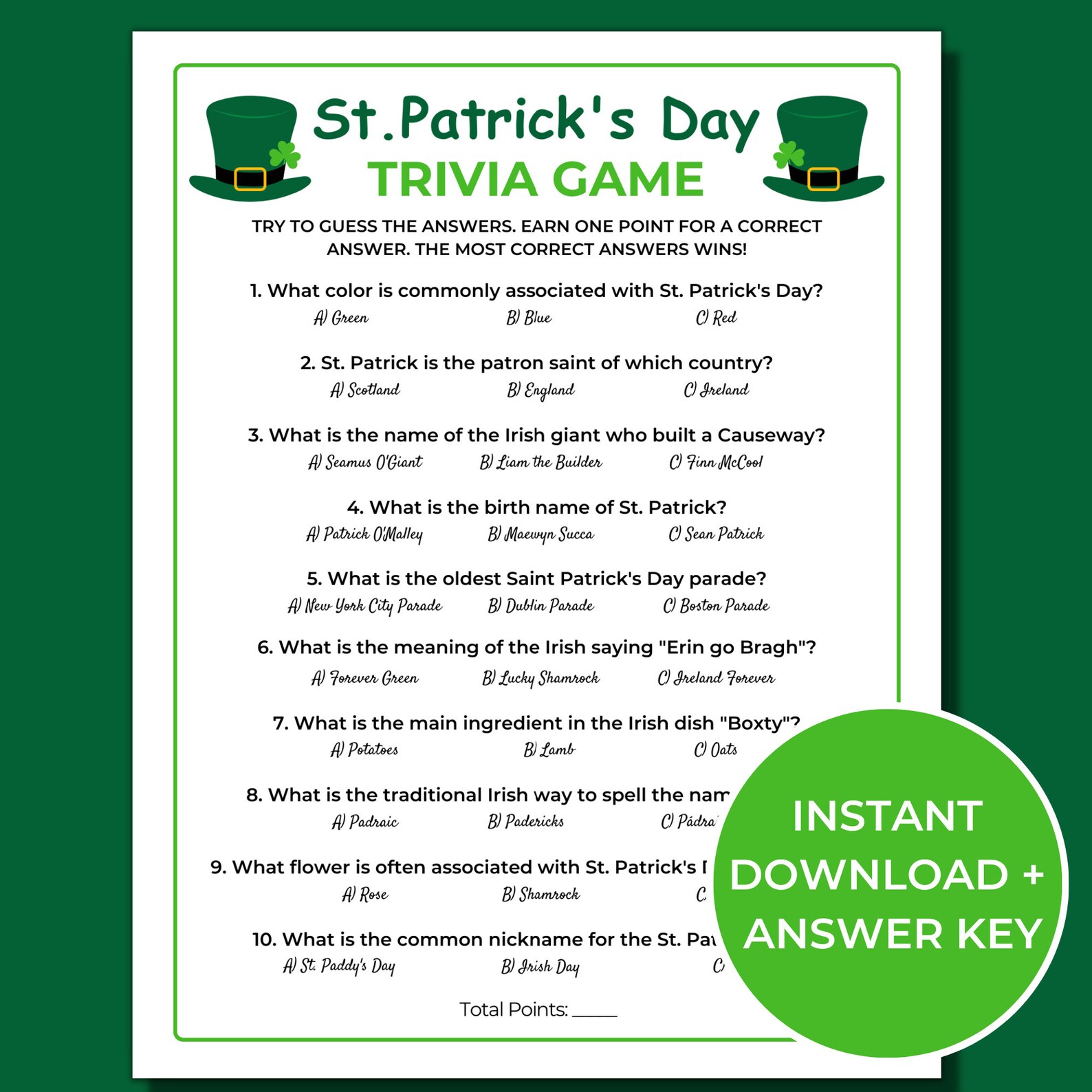 St Patrick's Day Trivia Game, Printable St Patrick's Day Games for Kids ...