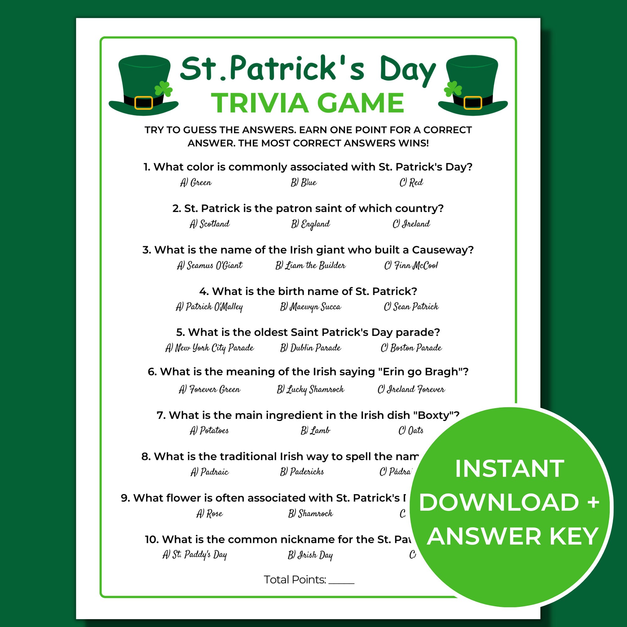 St Patrick's Day Trivia Game, Printable St Patrick's Day Games for Kids ...