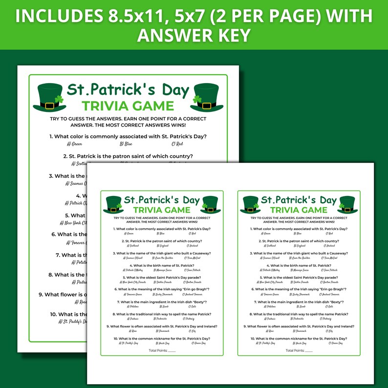 St Patrick's Day Trivia Game, Printable St Patrick's Day Games for Kids ...