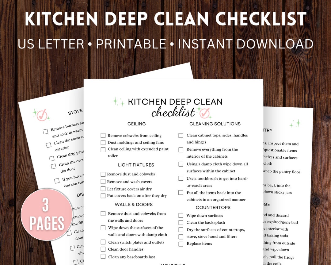 Deep Cleaning Checklist Printable, Kitchen Cleaning Checklist, Cleaning ...