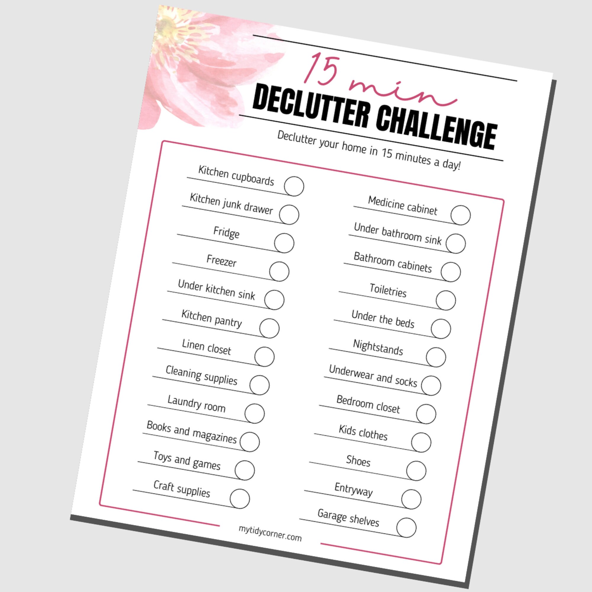 15 Minute Declutter Challenge, Decluttering Checklist Printable ...